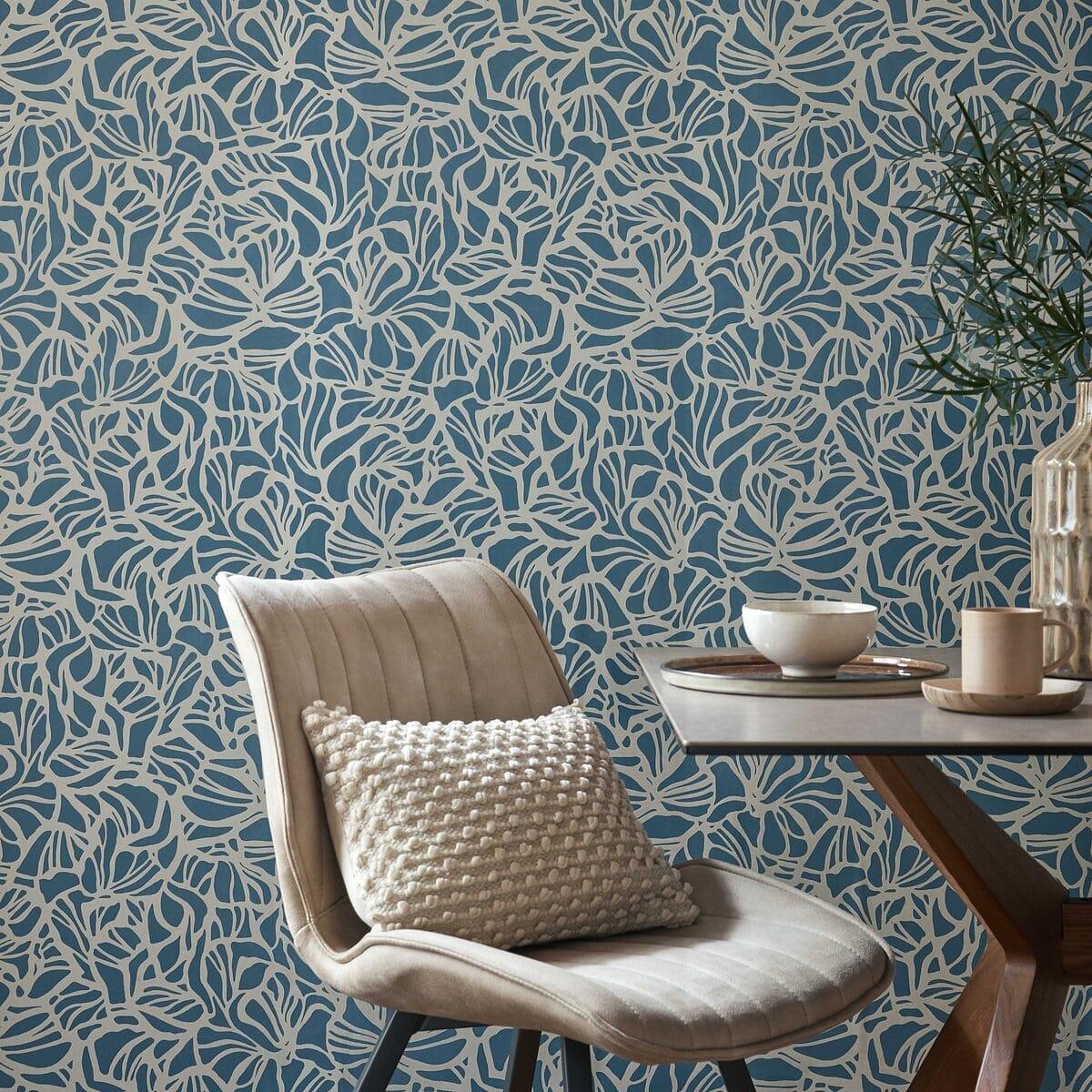 Purity Prussian Blue Luxury Patterned Wallpaper – Walls & Home